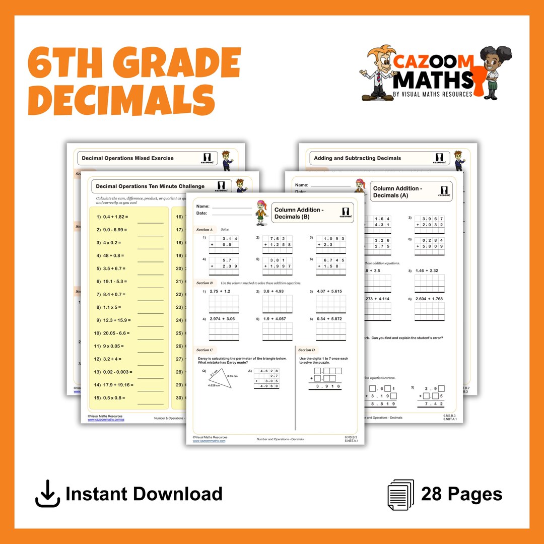 6th Grade Decimals Printable Math Worksheets With Answers | Decimals ...