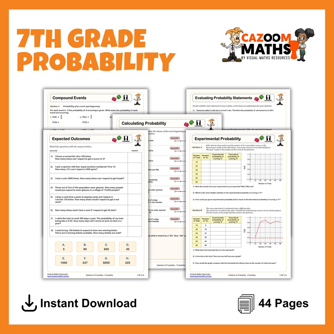 7th Grade Probability Printable Math Worksheets With Answers - Etsy