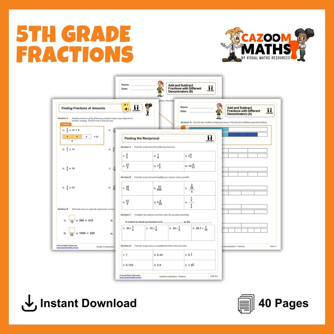 5th Grade Fractions Worksheets With Answers | Fun CCSS Aligned Math ...