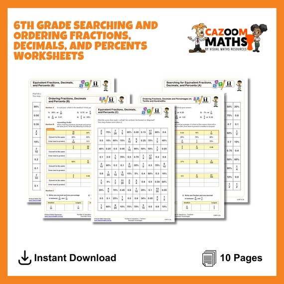6th Grade Math Worksheets Fractions Decimals Percents 6th Grade Math