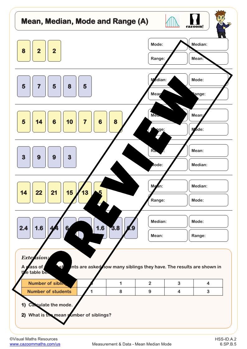 Mean Median Mode Range Activity | 6th Grade Statistics Worksheets ...
