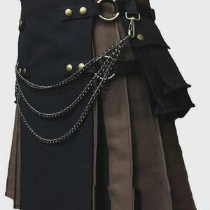 Handmade Black Cotton Utility Kilt: Scottish Traditional Fashion, Cargo ...