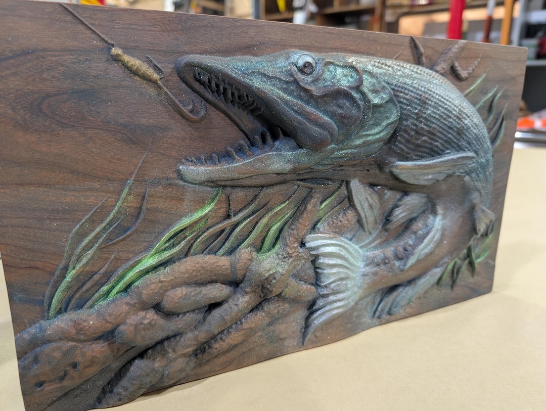 Cherry Wood Walleye Relief Carving: Hand-colored Fish Art - Etsy