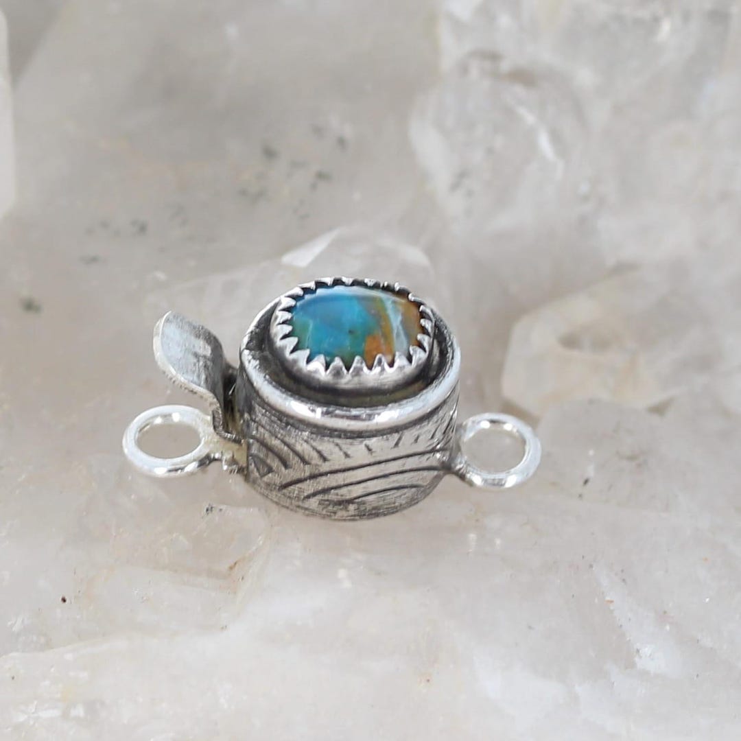 PERUVIAN OPAL Clasp Cushion Shape Sterling Silver Natural Landscape 6mm ...