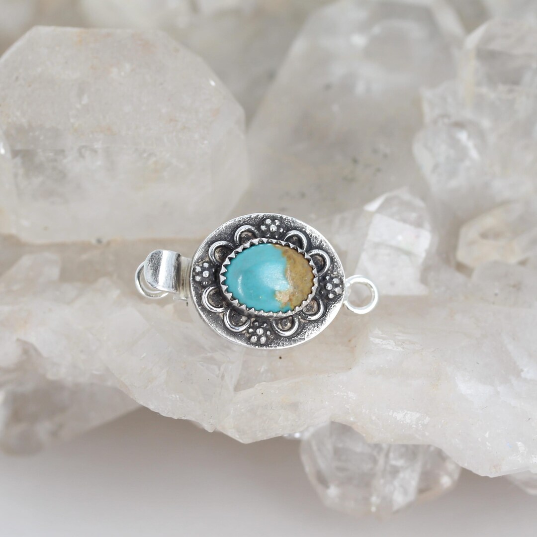 Hachita New Mexico Turquoise Clasp Sterling Moon Flower Design - Etsy