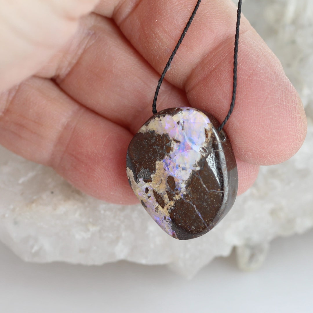 Australian Boulder Opal Lavender Fire Pendant - Etsy