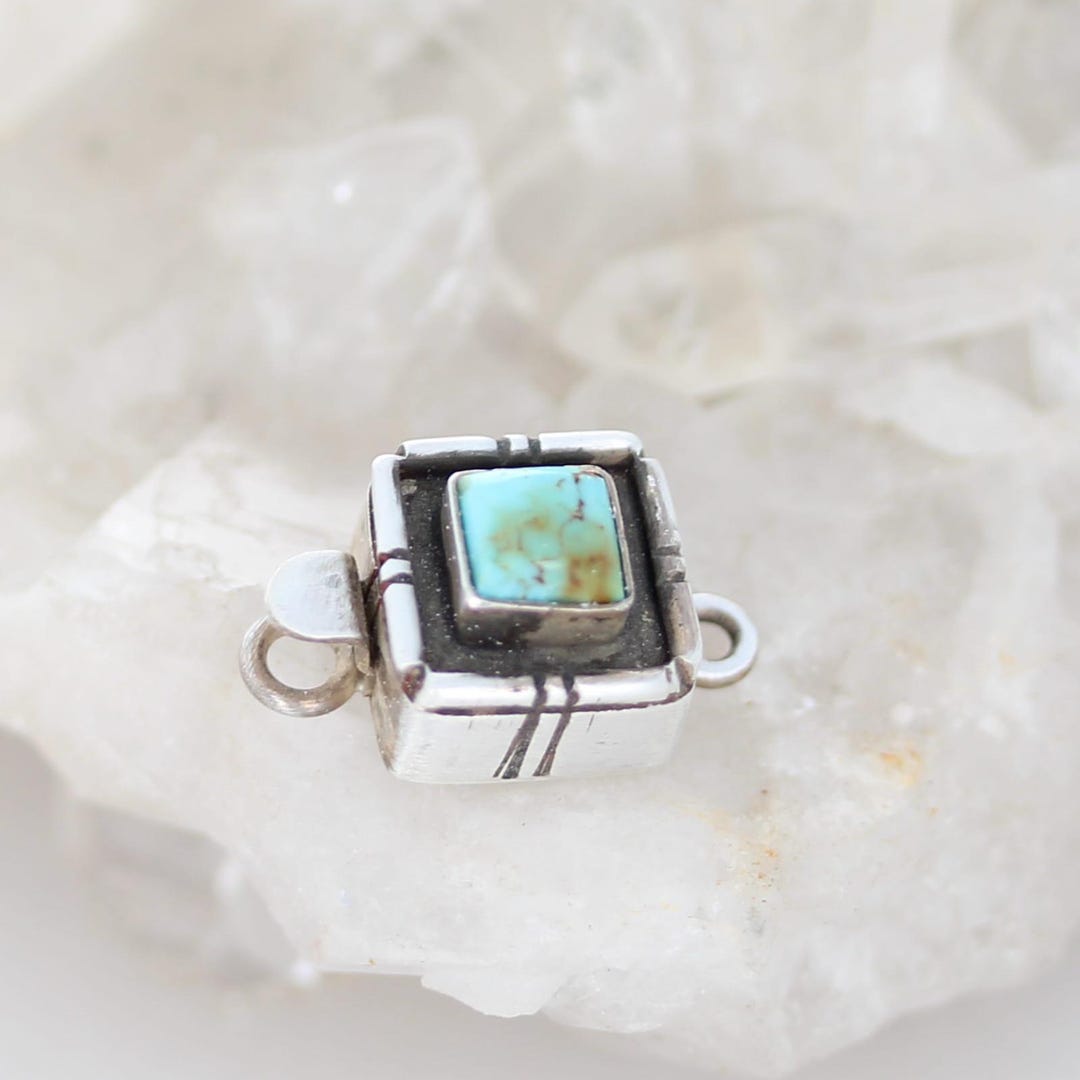 Sky Blue With Gold Matrix Chinese Turquoise Clasp Sterling Cushion 7mm ...