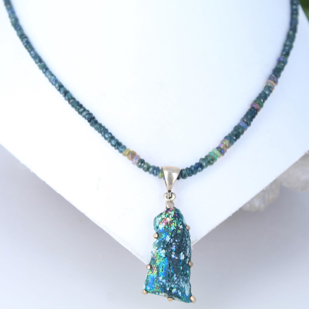 Ancient Roman Glass, Midnight Sapphire and Ethiopian Opal Necklace - Etsy