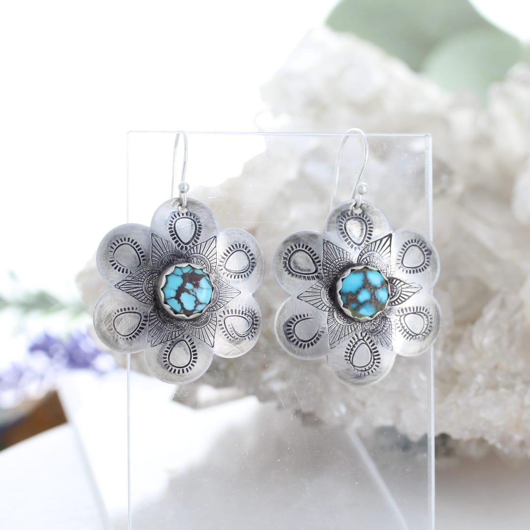 Blue Ridge Orvil Jack Turquoise Flower Earrings Southwest Sterling ...