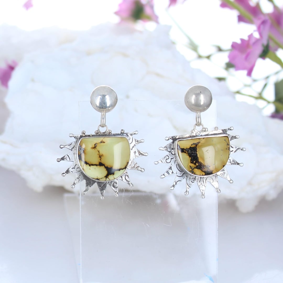 Sun Moon Dragon Skin Turquoise Earrings Dangles Spiral - Etsy