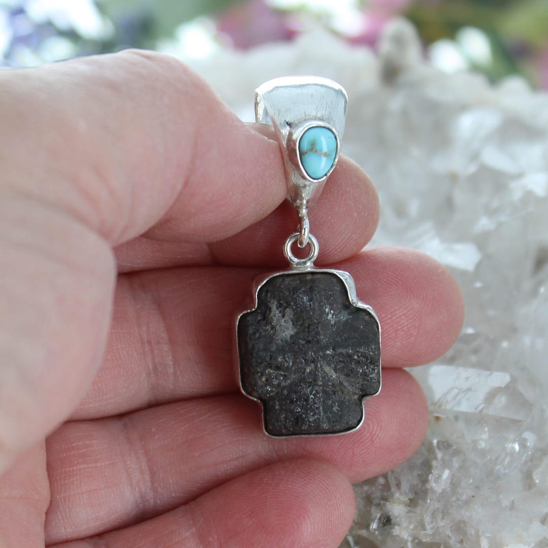 Staurolite Fairy Stone Cross Pendant Sterling With Dry Creek Turquoise ...