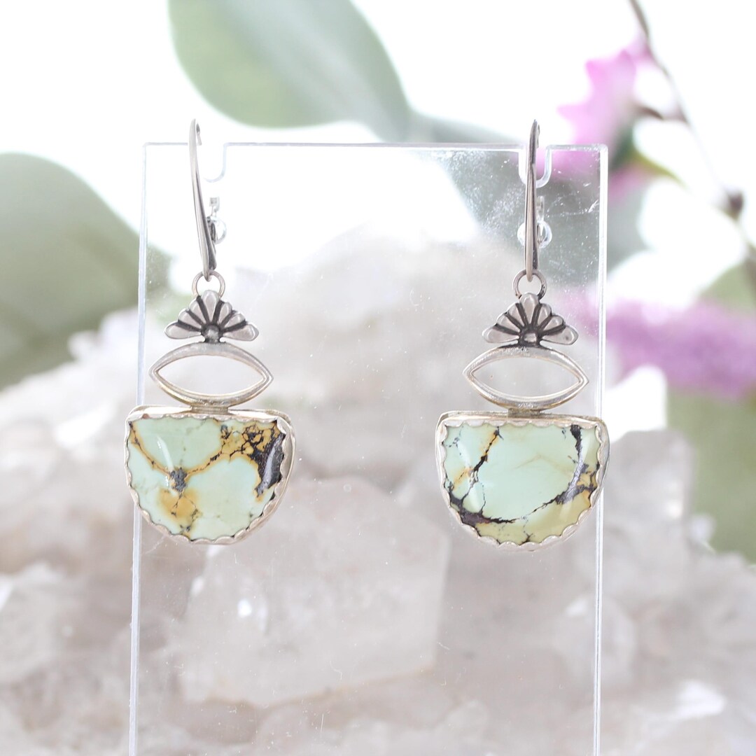 Half Moon Dragon Skin Turquoise Earrings Dangles - Etsy