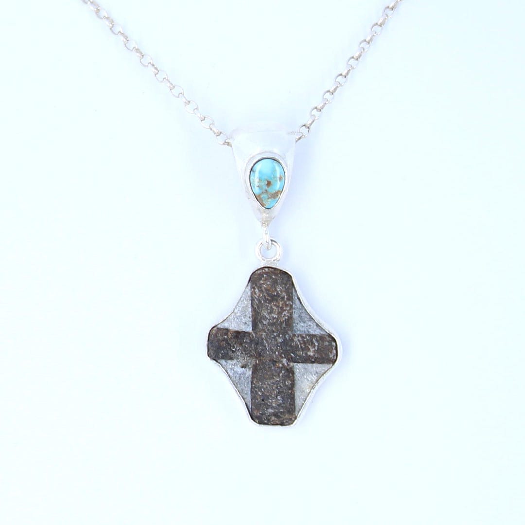 Staurolite Fairy Stone Cross Pendant Sterling With Dry Creek Turquoise ...