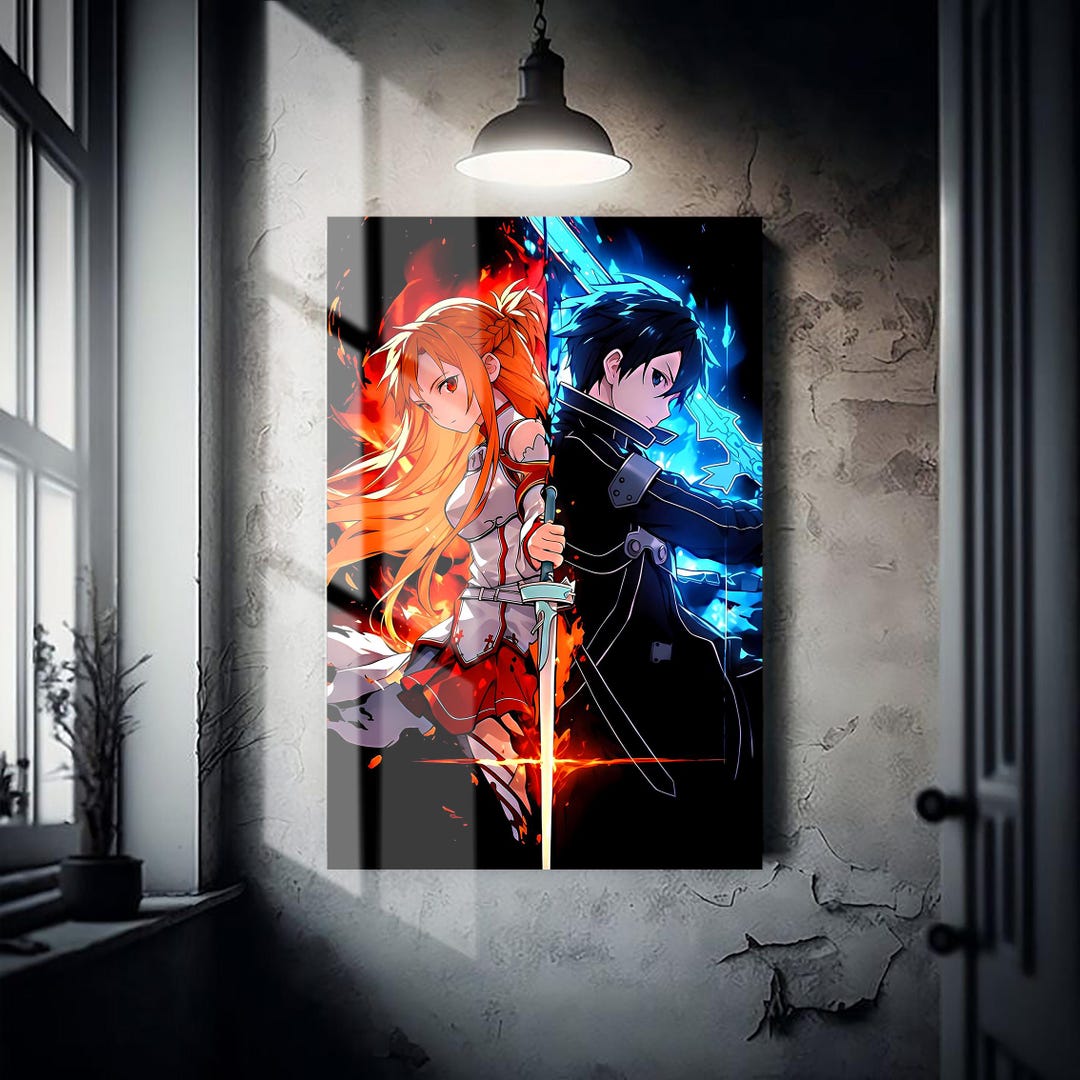 Glossy Metal Anime Poster – Sword Art Online Kirito & Asuna, Wall Art ...
