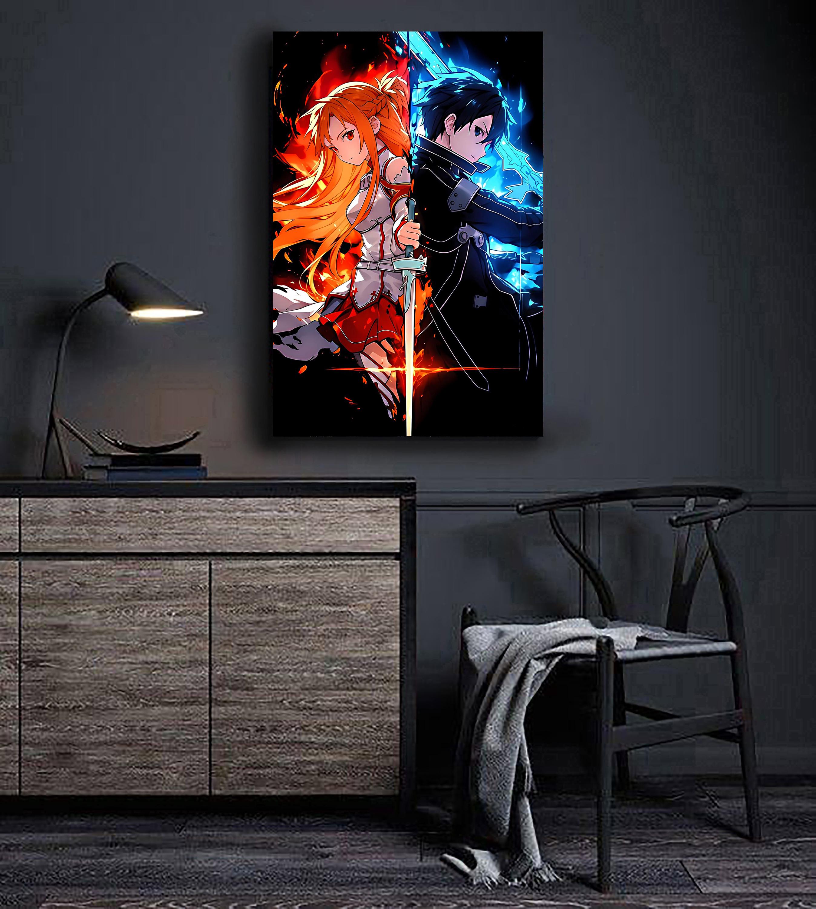 Glossy Metal Anime Poster – Sword Art Online Kirito & Asuna, Wall Art ...