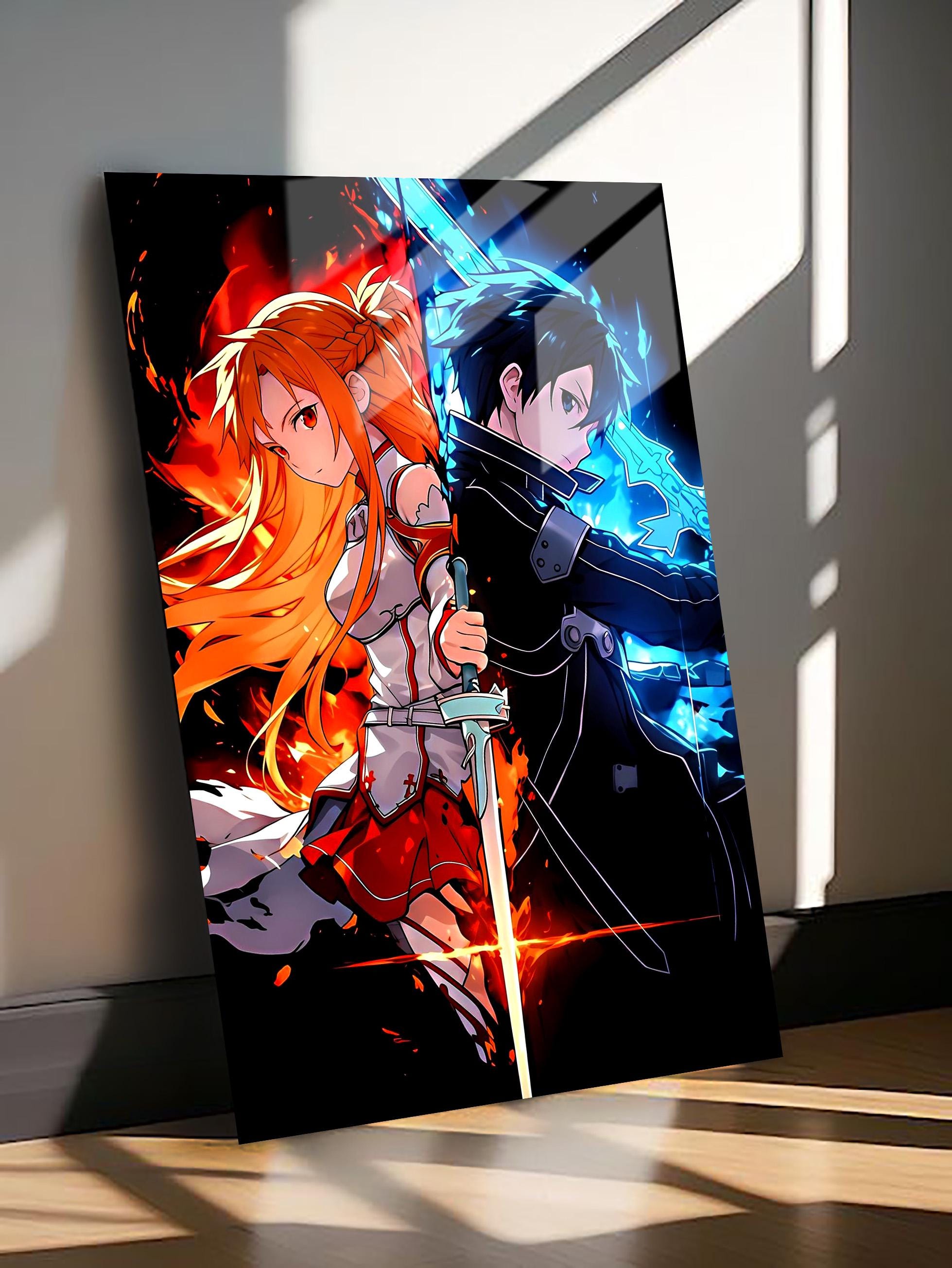 Glossy Metal Anime Poster – Sword Art Online Kirito & Asuna, Wall Art ...