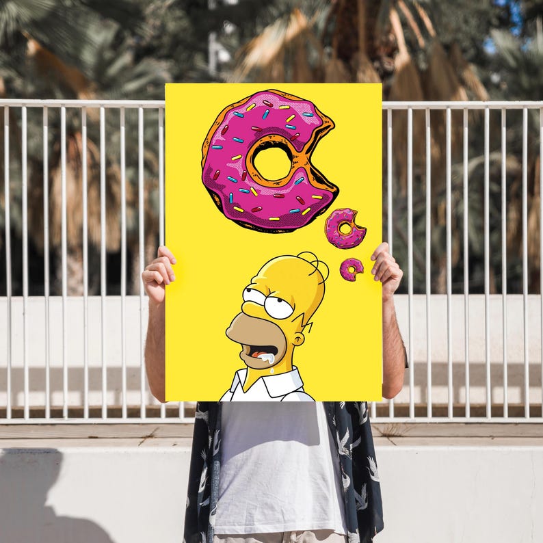 Homer Simpson Metal Poster - Funny Donut Wall Art, Cool Metal Poster ...