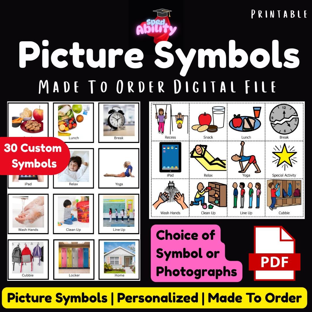 30 Picture Communication Symbols | Custom Digital PDF | Made to Order ...