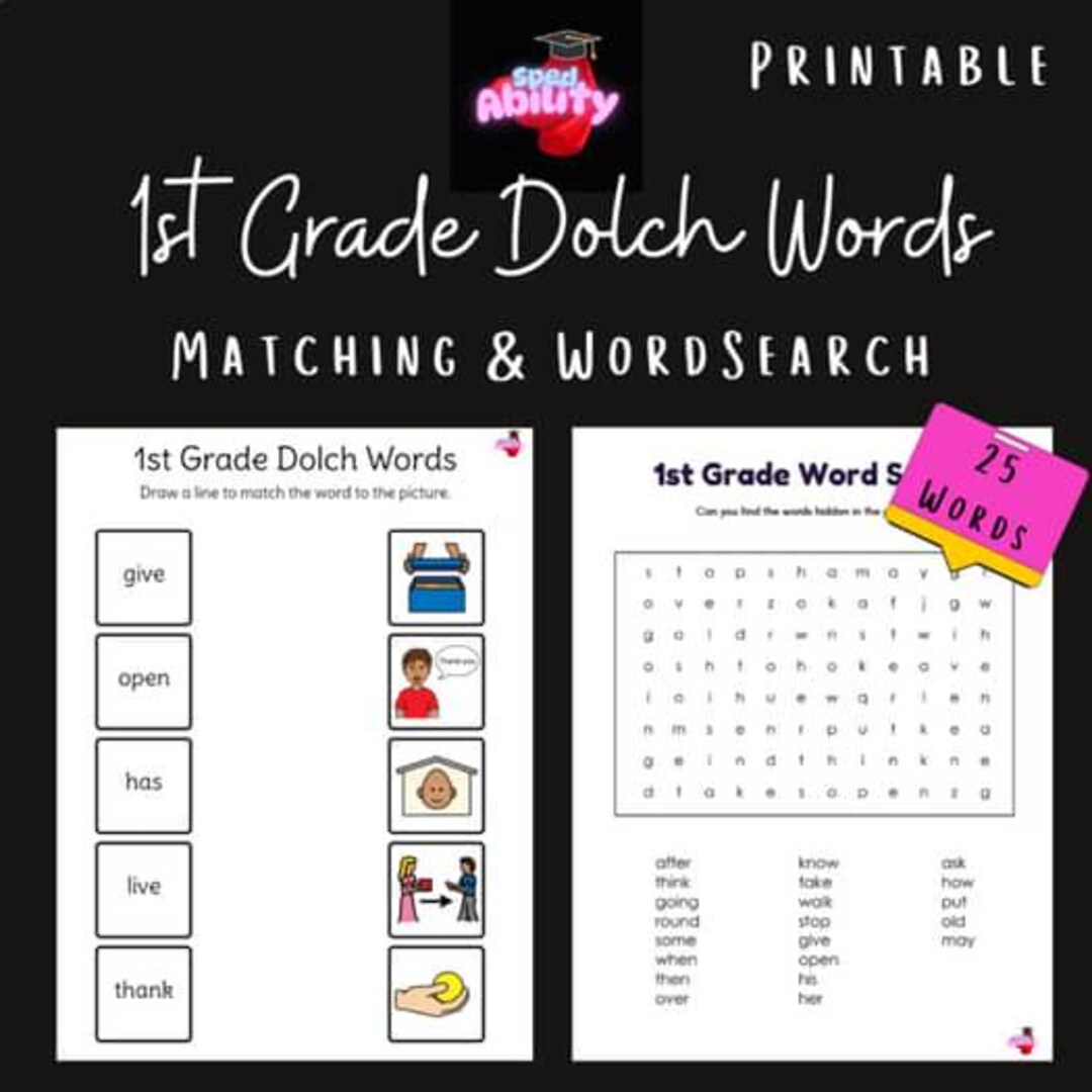 First Grade Dolch Words | Matching Activity & Word Search | Early ...