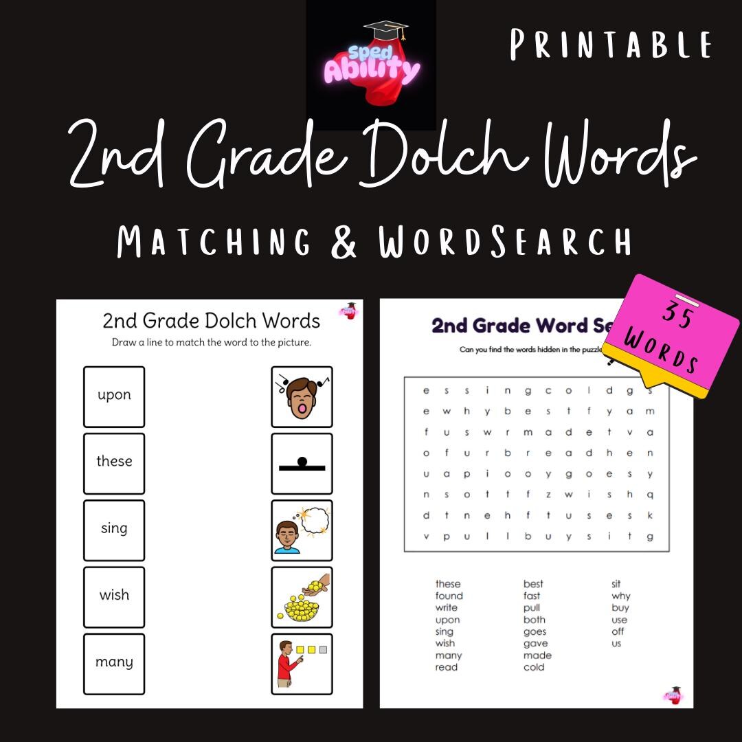 Second Grade Dolch Words | Matching Activity & Word Search | Early ...