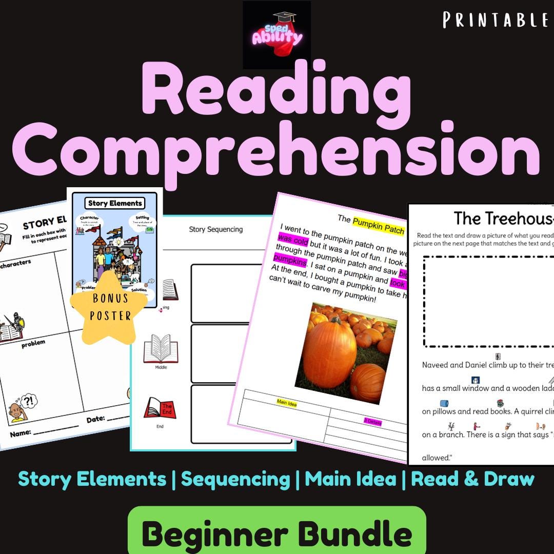 BEGINNER Reading Comprehension BUNDLE | Story Elements | Sequencing ...