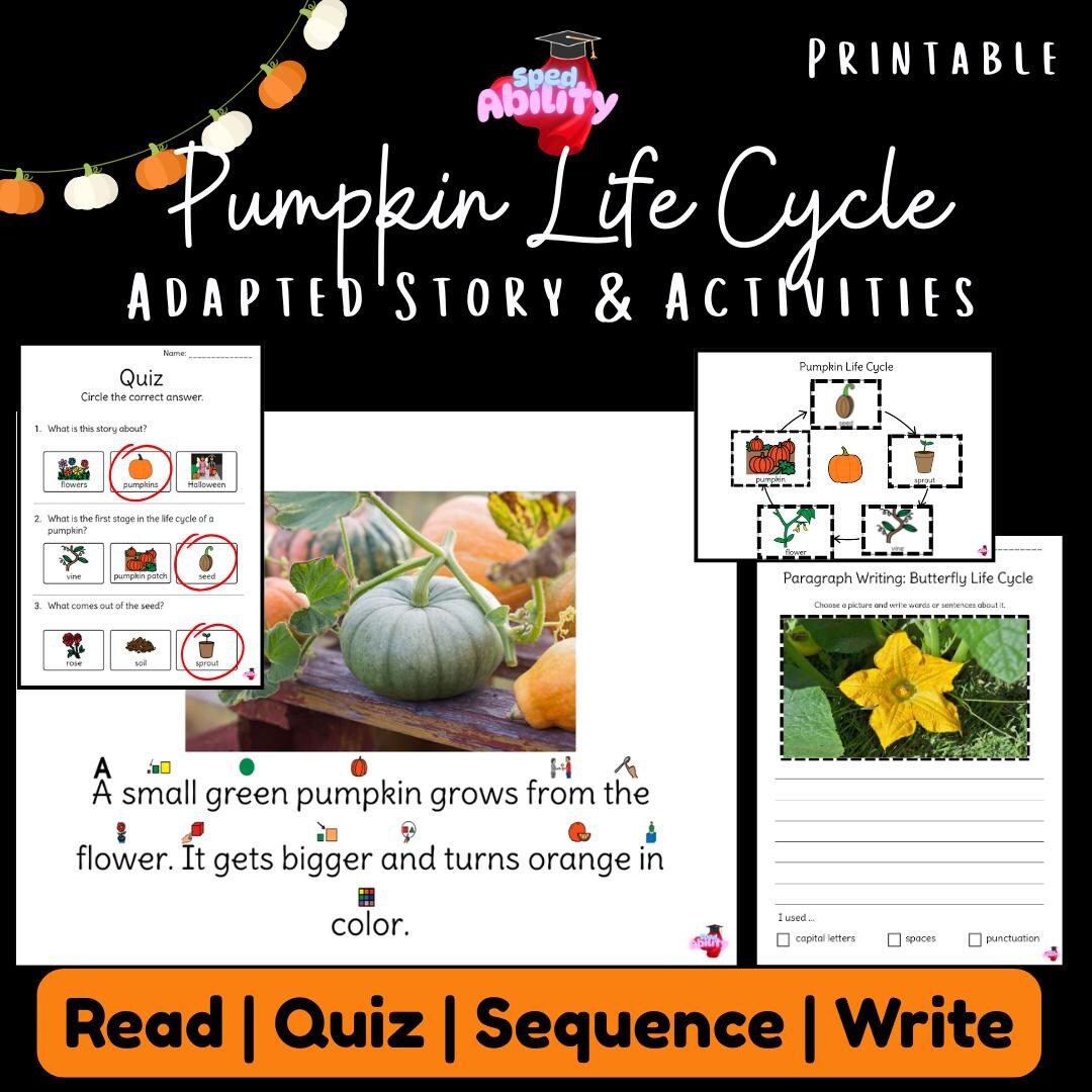 Pumpkin Life Cycle Adapted Story & Activities | Reading Comprehension ...