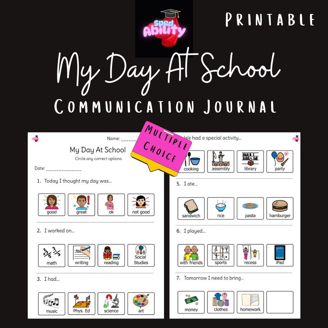 My Day at School | School-to-home Communication Journal | Multiple ...