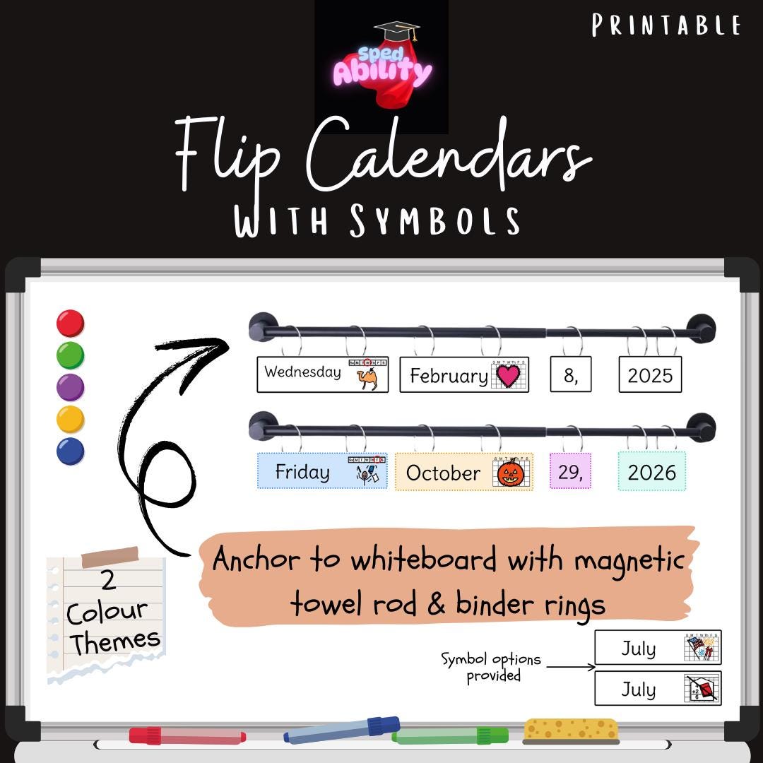 Flip Calendar for Classroom Whiteboard | Symbolated Visuals | Days ...