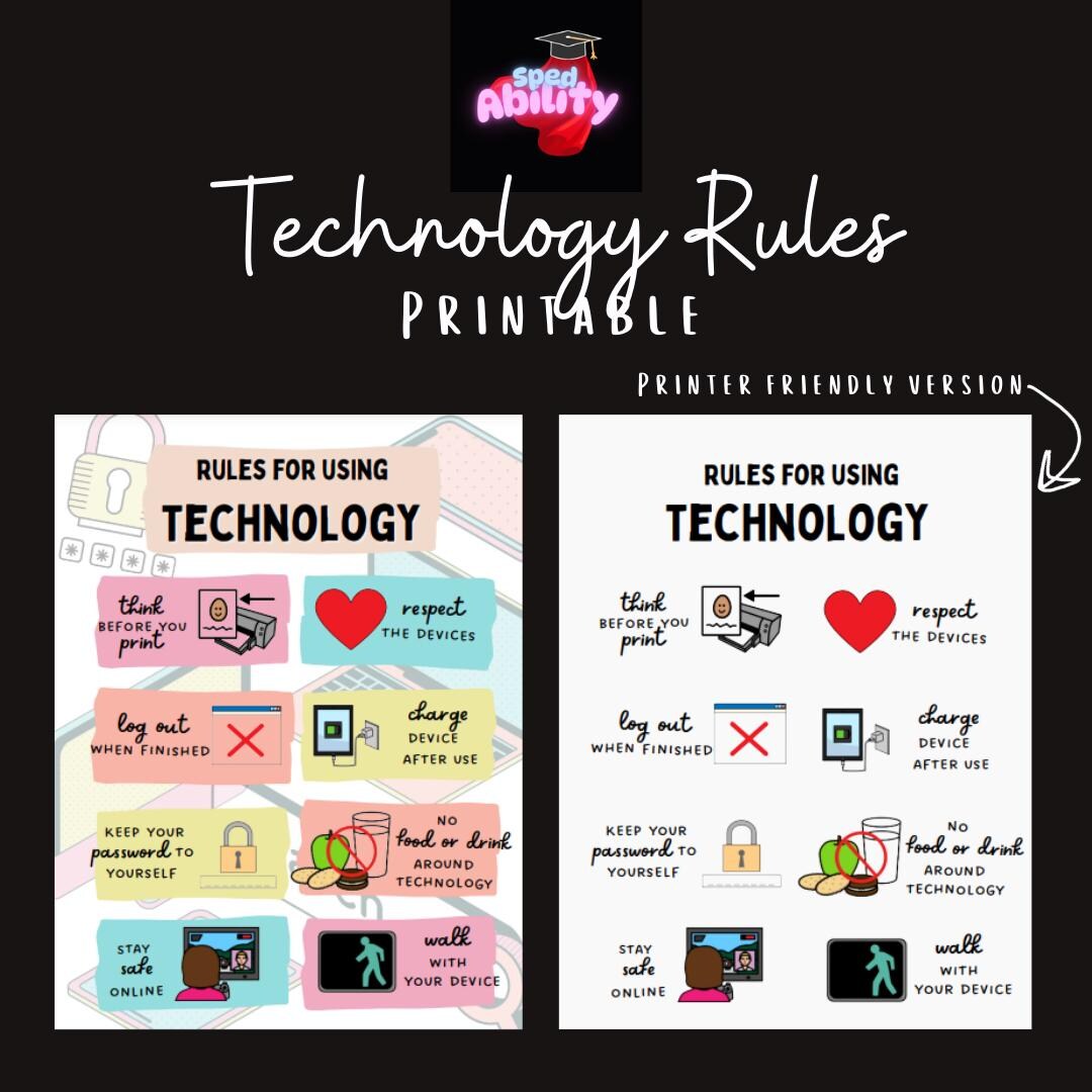 Technology Rules Poster | Visual Guidelines for Device Use | Printable ...