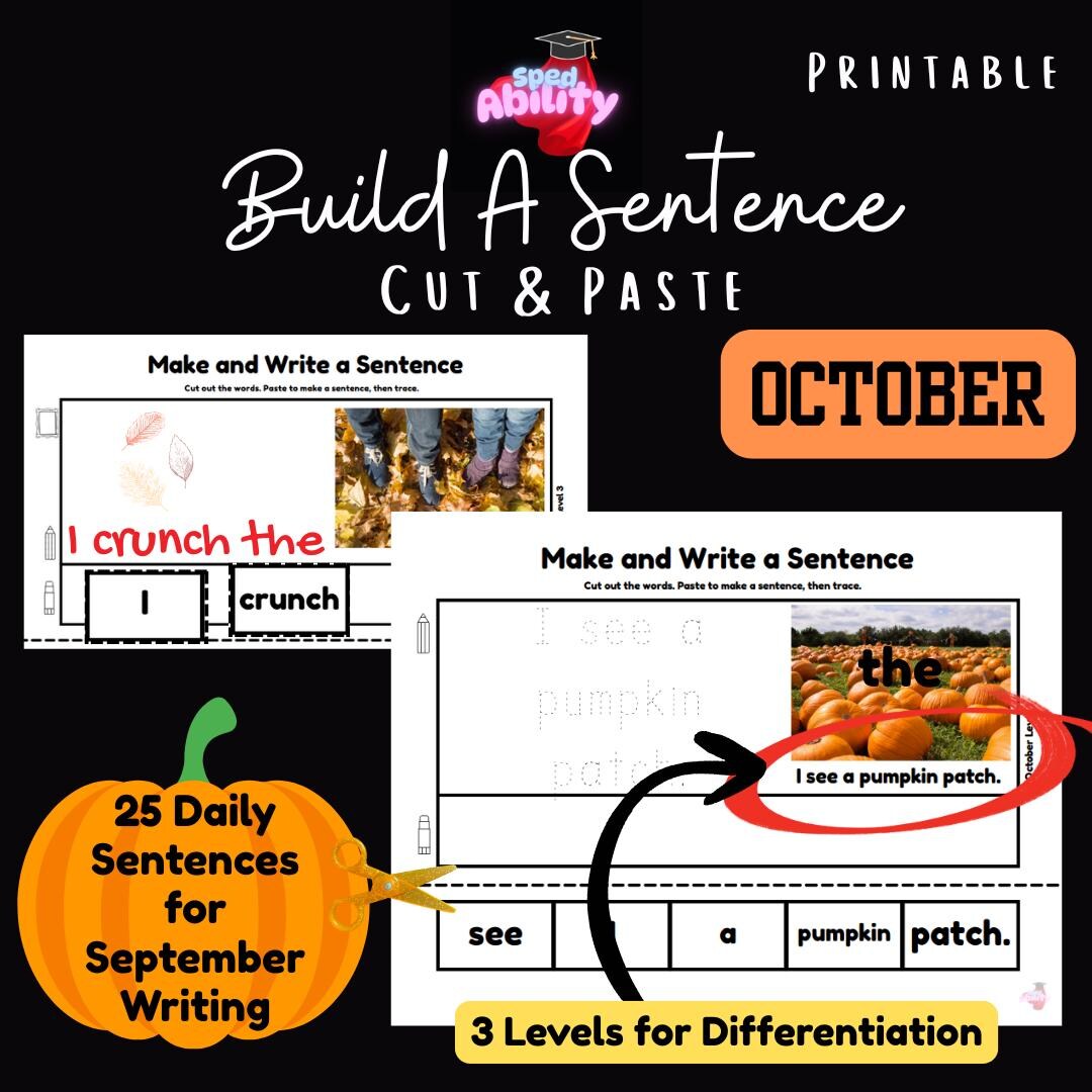 OCTOBER Build & Write Sentence Worksheets | 25 Days of Prompts | 3 ...