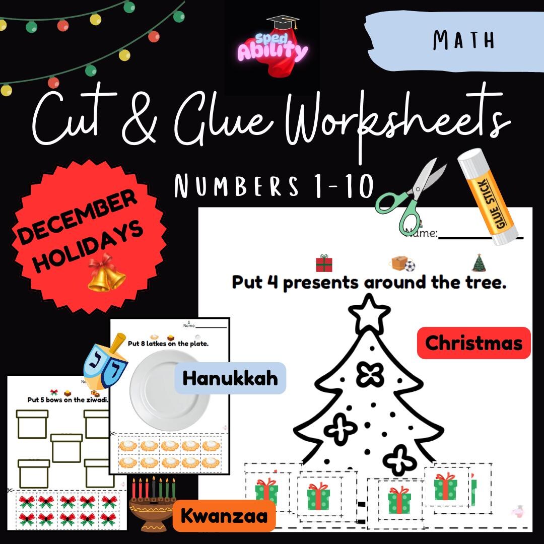 DECEMBER Holidays Numbers 1-10 | Cut & Glue Worksheets | Math | Fine ...