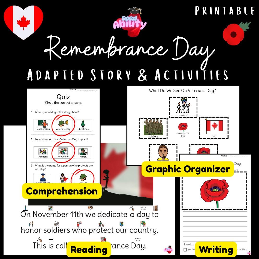 Remembrance Day Adapted Story & Activities | November Reading and ...