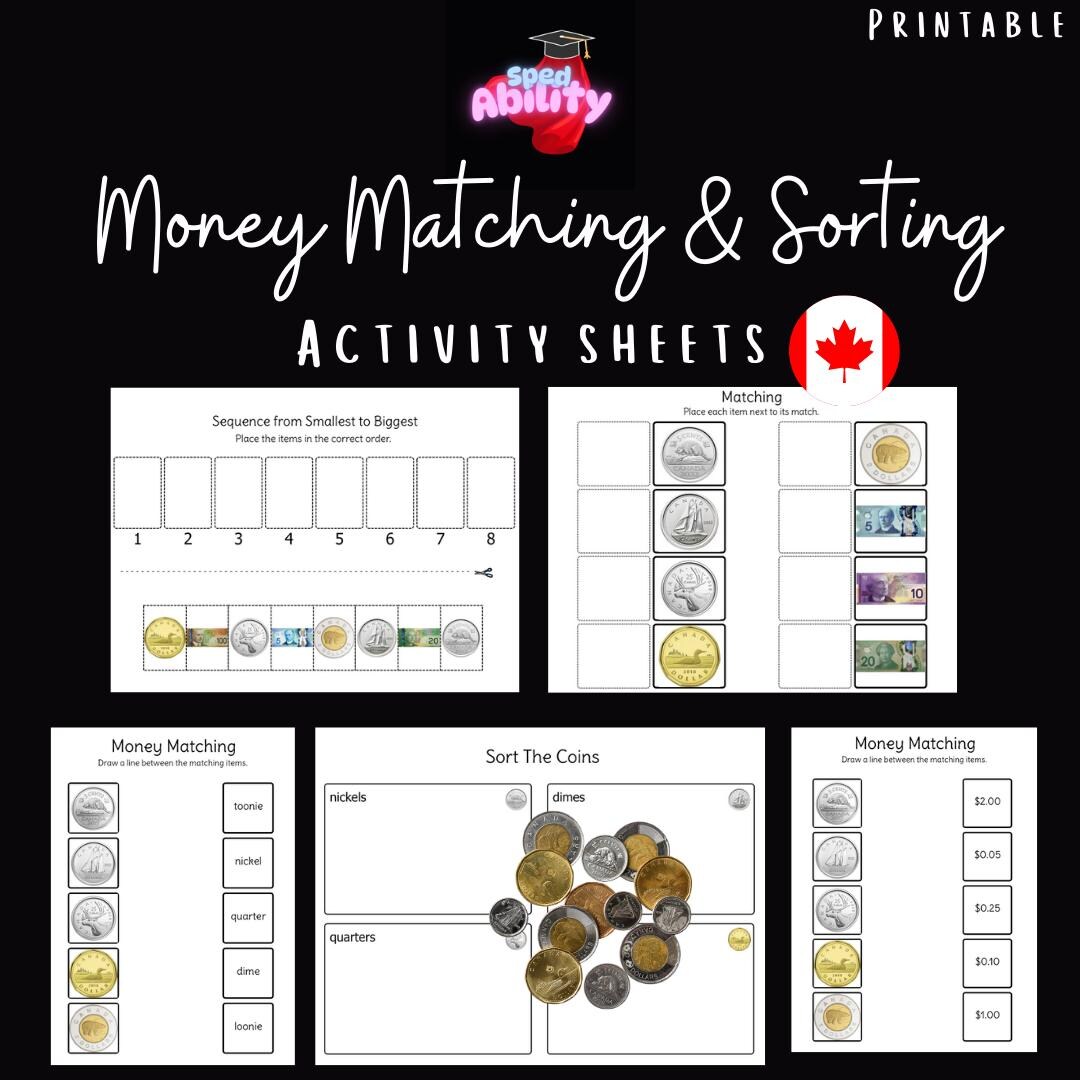 Canadian Money Activities | Printable Coin Bill Recognition Worksheets ...