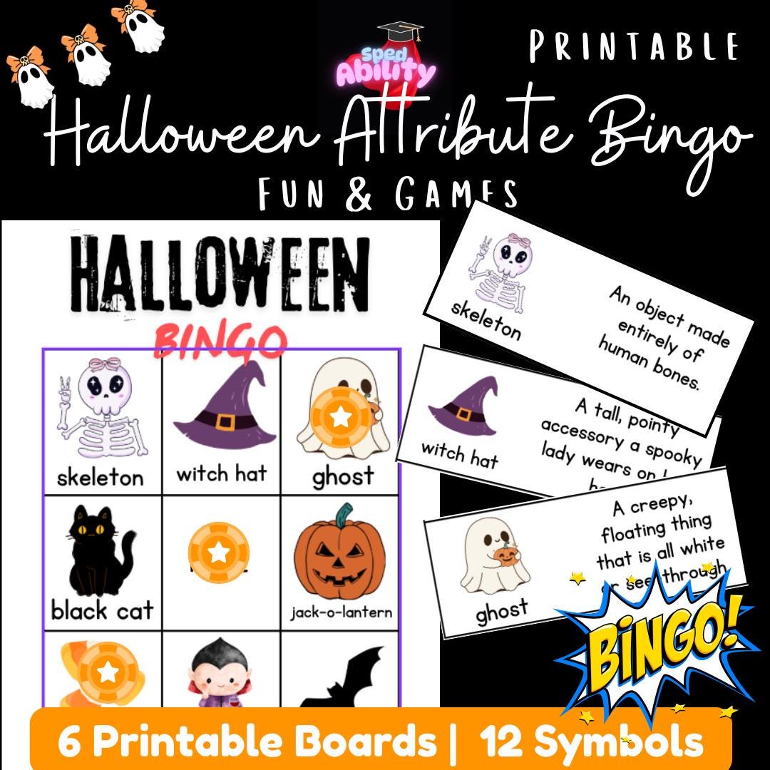 Halloween Attribute Bingo | Printable Educational Game Symbolated ...