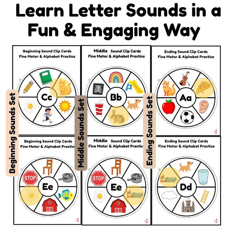 Letter Sound Fine Motor Clip Cards | Beginning Middle & End Sounds ...