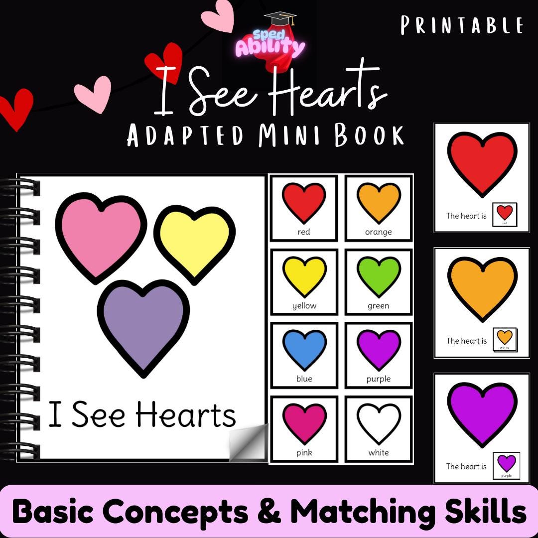 Valentine's Day Adapted Mini Book | Heart Color Matching | Hook and ...
