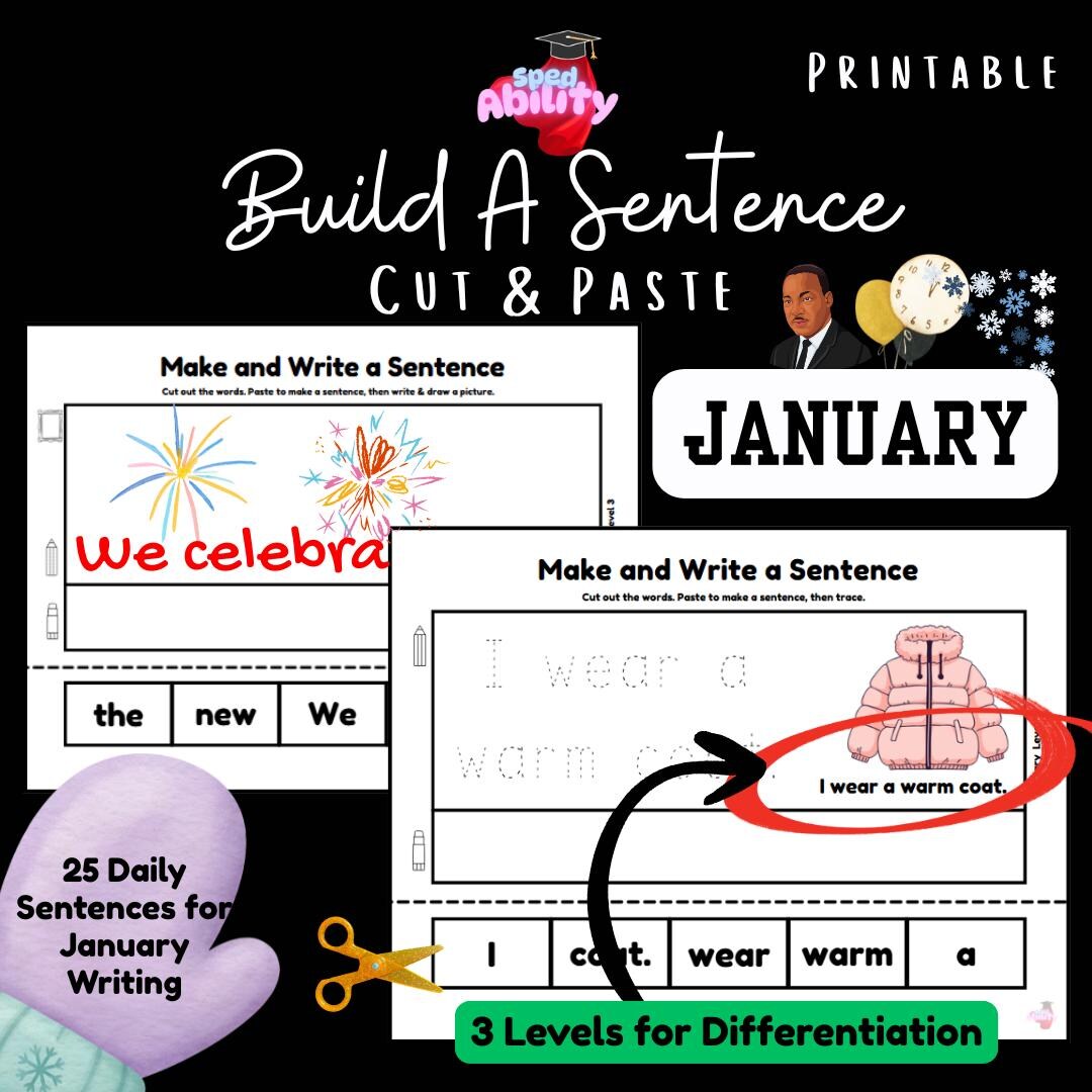 JANUARY Build & Write Sentence Worksheets | 25 Days of Prompts | 3 Ways ...