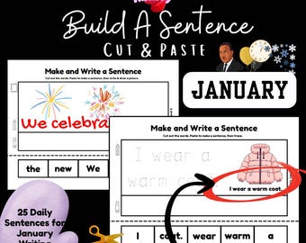 JANUARY Build & Write Sentence Worksheets | 25 Days of Prompts | 3 Ways ...