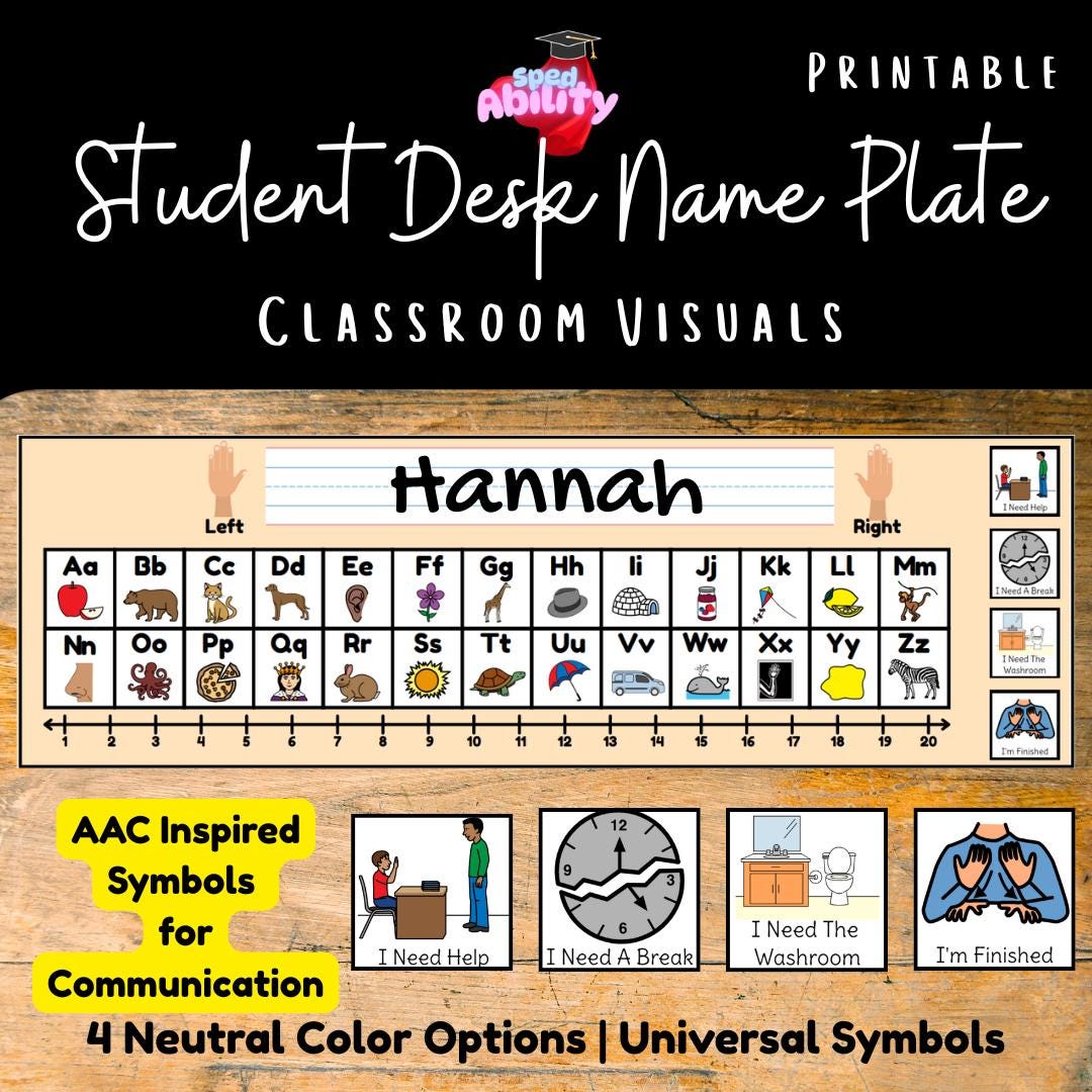 Student Desk Name Plate | Visual Supports for AAC Learners | Letters ...