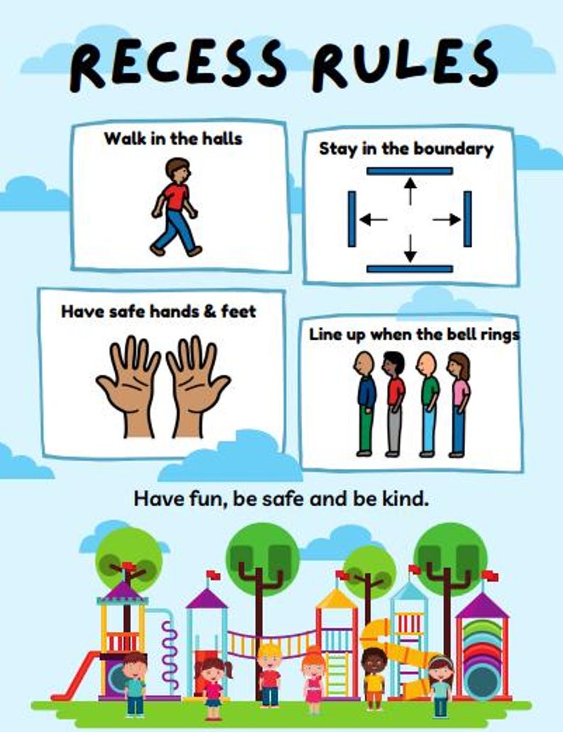 Recess Rules Poster | Visual Symbols | Visual Reminder of Expectations ...