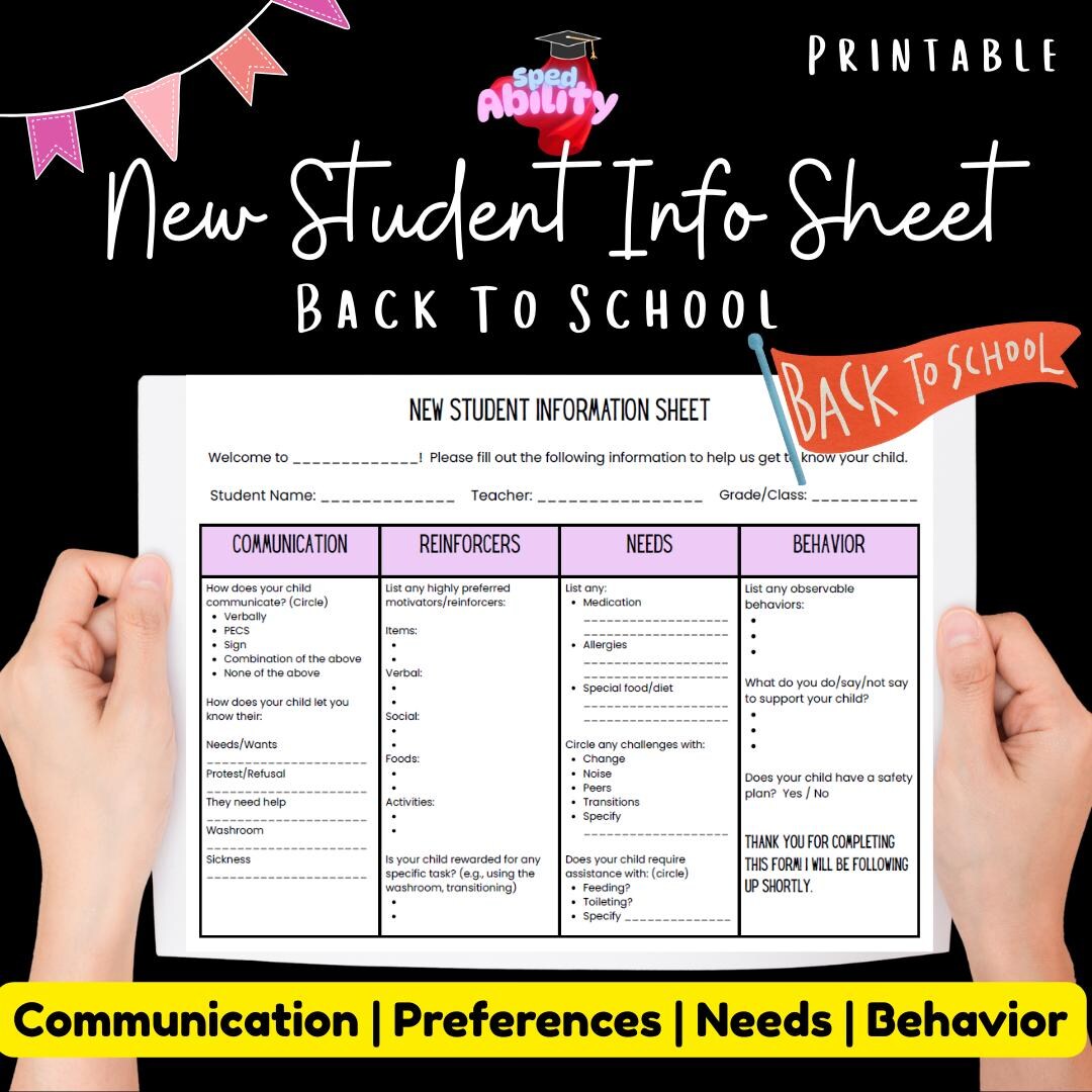 New Student Information Sheet for Parents | Special Education ...