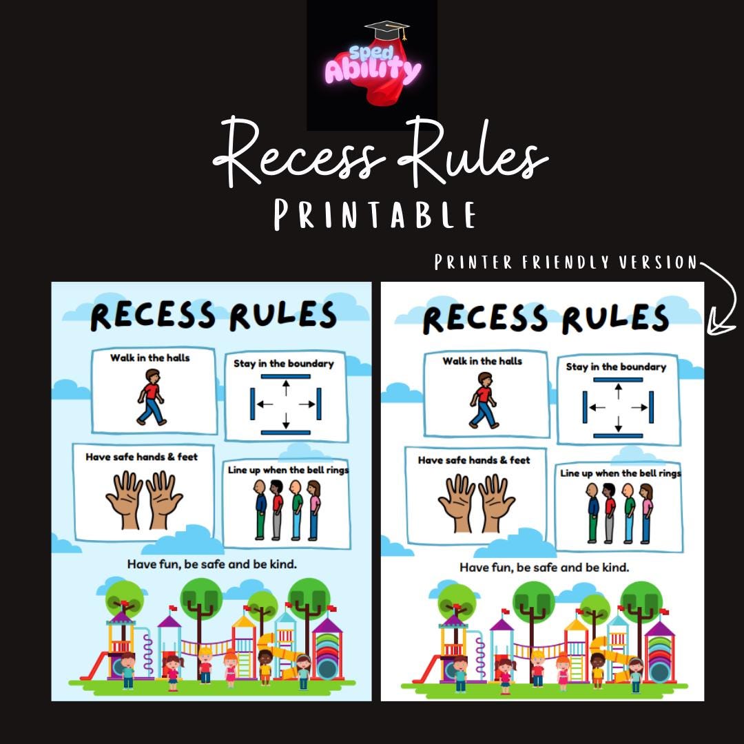 Recess Rules Poster | Visual Symbols | Visual Reminder of Expectations ...