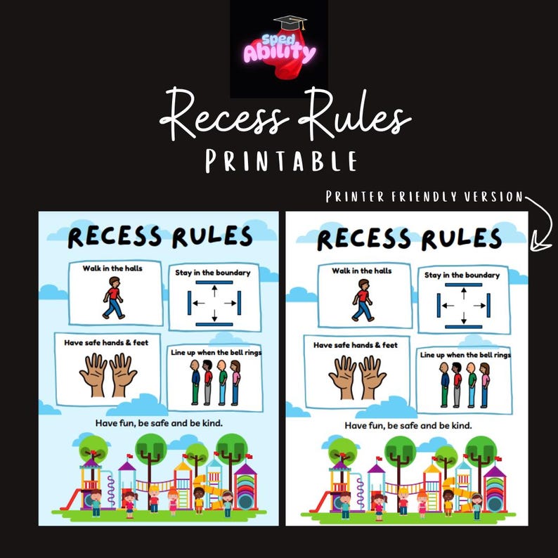 Recess Rules Poster | Visual Symbols | Visual Reminder of Expectations ...