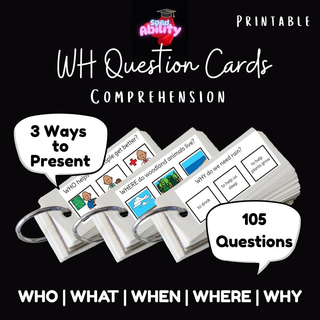 WH Question Cards | Multiple Choice With Symbol & Text Options | Who ...