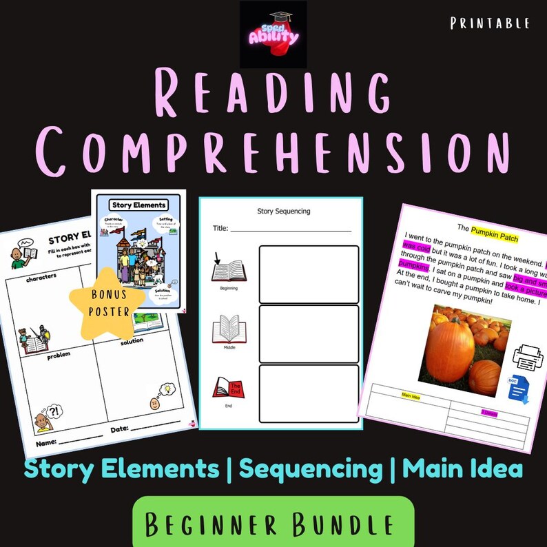 BEGINNER Reading Comprehension BUNDLE | Story Elements | Sequencing ...