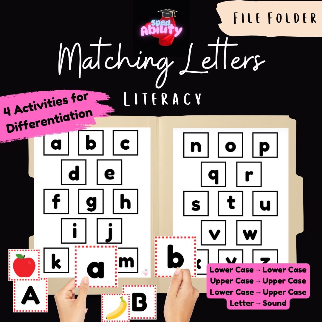 Matching Alphabet Letters | 4 FILE FOLDER Activities | Differentiated ...