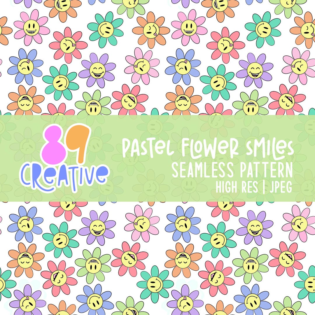Pastel Smiley Flower Seamless Pattern - Smiley Face Digital Paper ...