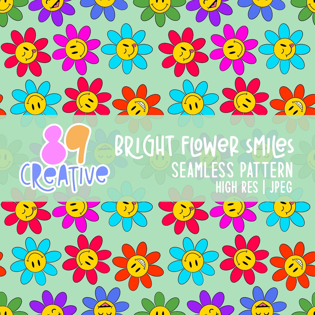 Smiley Flower Seamless Pattern - Smiley Face Digital Paper - Smiley ...