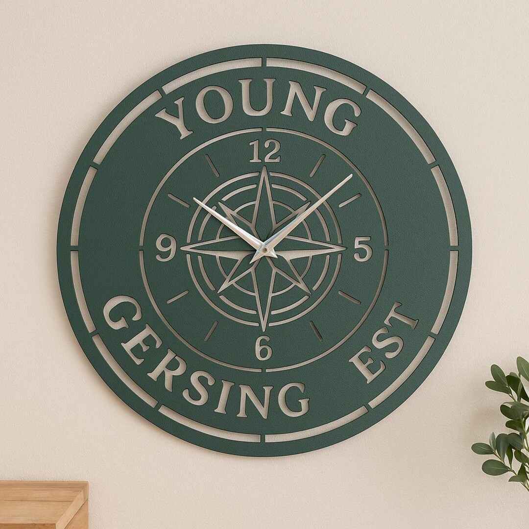 Personalized Compass Rose Metal Wall Clock – Custom Nautical Clock With ...
