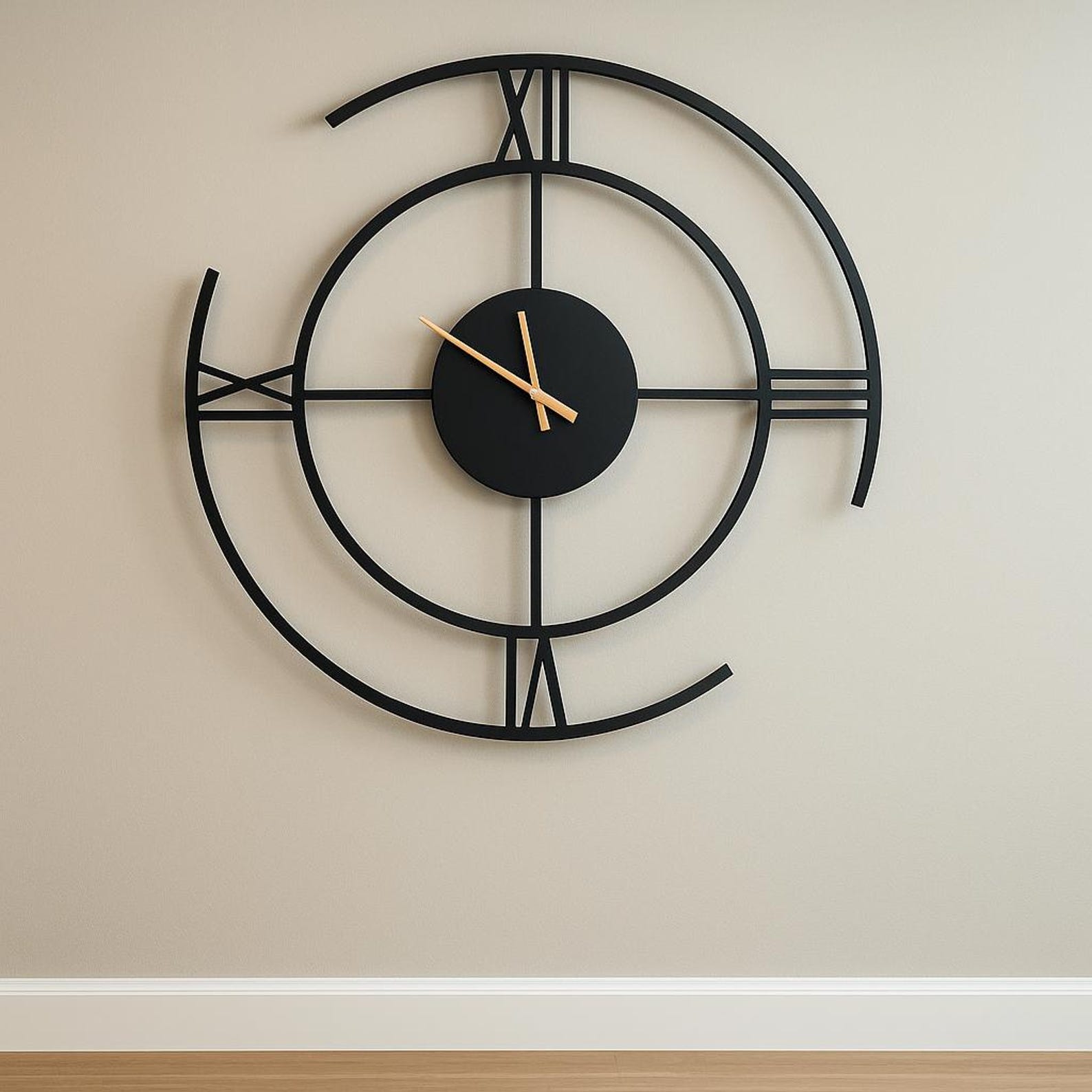 Unique Minimalist Large Metal Wall Clock - Modern Roman Numerals Silent ...